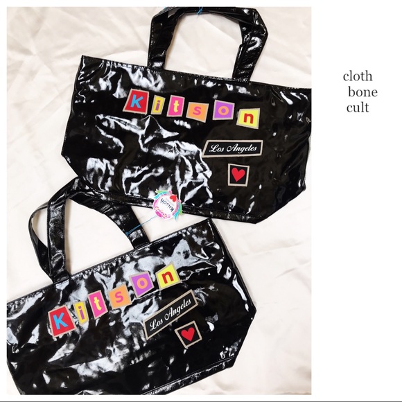 kitson | Bags | Nwt Kitson Los Angeles Black Vinyl Lrg Tote Bag | Poshmark